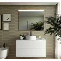 CAESAROO Badezimmer Badmöbel 100 cm Ulisse aus Mattweiß Holz mit Aufsatzwaschtisch 100 cm - Standard