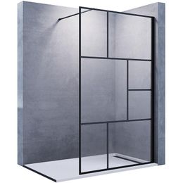 Sonni - Walk in Dusche Duschwände Duschwand Duschabtrennung Schwarz 8mm nano Echtglas 120x200cm mit 120cm Stabilisierungsstange