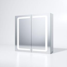 Sonni - led Spiegelschrank Badezimmerspiegel mit Beleuchtung Badspiegel Kippschalter Steckdose Edelstahl Kabelloses Scharnier Design 70x65cm
