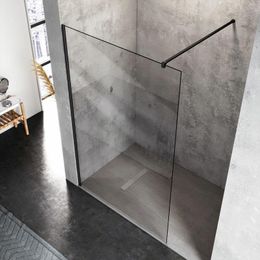 Sonni - Walk in Dusche Duschwände Duschwand Duschabtrennung Schwarz 10mm nano Klares Sicherheitsglass 90x200cm mit 120cm Stabilisierungsstange