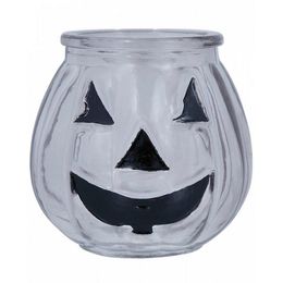 Horror-Shop Kerzenständer Halloween Kürbis Glas Kerzenhalter