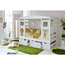 Ticaa Hausbett mit Bettkasten "Safari" Kiefer Weiß