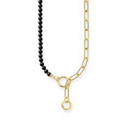 Thomas Sabo Collier aus Onyx-Beads und Gliederkette mit weißen Steinen vergoldet