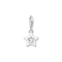 Thomas Sabo Charm-Anhänger Stern mit weiße Steinen und weißer Kaltemaille Silber