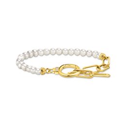 Thomas Sabo Armband aus Perlen und Ankerelementen mit weißen Steinen vergoldet