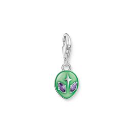 Thomas Sabo Charm-Anhänger Alienkopf mit grüner Kaltemaille und Steinen Silber