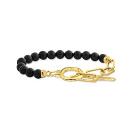 Thomas Sabo Armband aus Onyx-Beads und Ankerelementen mit weißen Steinen vergoldet