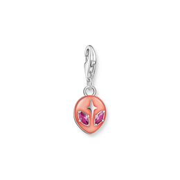 Thomas Sabo Charm-Anhänger Alienkopf mit roter Kaltemaille und Steinen Silber