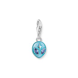 Thomas Sabo Charm-Anhänger Alienkopf mit blauer Kaltemaille und Steinen Silber