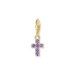 Thomas Sabo Charm-Anhänger Kreuz mit violetten Steinen vergoldet