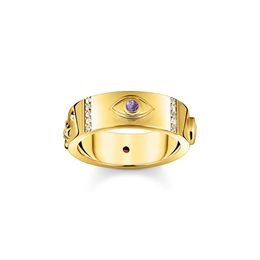 Thomas Sabo Ring mit kosmischen Symbolen und bunten Steinen vergoldet