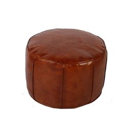 Casa Moro Pouf Marokkanisches Leder Sitzkissen Asli Caramel Ø 52cm rund Höhe 35cm (Leder-Hocker Boho Bodenkissen