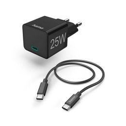 Hama Mini Ladeset, Ladeadapter und Ladekabel, USB C, 25W PD, Schwarz USB-Ladegerät (2-tlg), schwarz