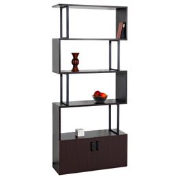B&uuml;cherregal MCW-A27, Regal Standregal Raumteiler Wohnregal, Staufach mit T&uuml;r 183x80cm 3D-Struktur ~ dunkelbraun