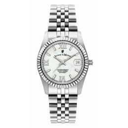 Jacques du Manoir Damen Armband Uhr Edelstahl Perlmutt 21cm Quarzwerk Mineralglas