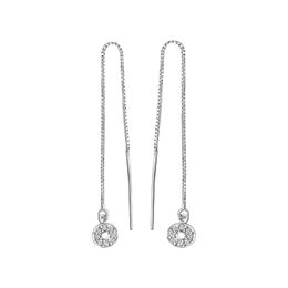 V Durchzieh-Ohrringe 925/- Sterling Silber Zirkonia weiß 10,5cm Glänzend