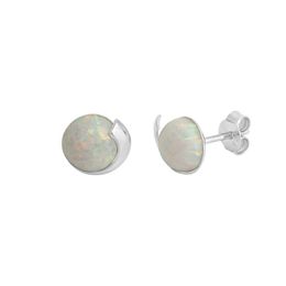V Ohrstecker 925/- Sterling Silber imit.Opal weiß 0,8cm Glänzend