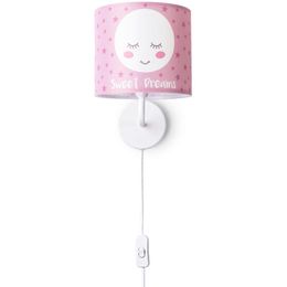 Tischleuchte Kinderzimmer Stofflampenschirm Rund Wandleuchte Mond Sterne E14 Wandleuchte - Weiß, Pink (Ø18cm) - Paco Home