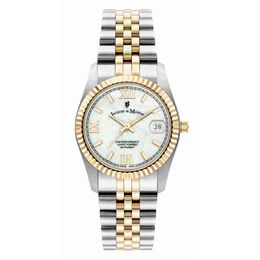 Jacques du Manoir Damen Armband Uhr Edelstahl Perlmutt 21cm Quarzwerk Mineralglas