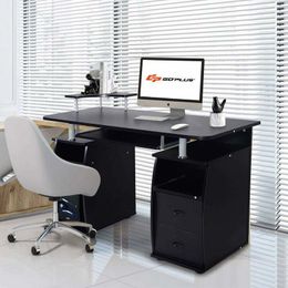 Goplus - Computertisch, Schreibtisch, Bürotisch mit Tastaturauszug, Arbeitstisch, PC-Tisch mit Schubladen, 120x55x76cm (Schwarz)