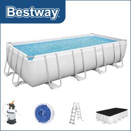 Bestway Power Steel™ Frame Pool Komplett-Set mit Sandfilteranlage 488 x 244 x 122 cm, lichtgrau, eckig - Grau