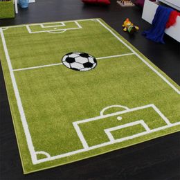 Paco Home - Teppich Kinderzimmer Jungs Fußball Spielteppich Kinderteppich Fußballplatz Grün 120x170 cm