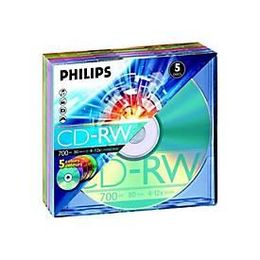 Philips - 5 x CD-RW - 700 MB (80 Min) 4x - 12x - Slim Jewel Case