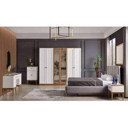 JVmoebel Komplettschlafzimmer Bett 2x Nachttische 7tlg. Italienische Möbel Schlafzimmer Kommode