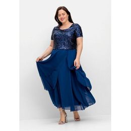 sheego Abendkleid Große Größen mit Paillettenoberteil und Lagen-Rock, blau