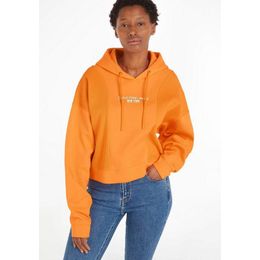Calvin Klein Jeans Sweatshirt mit Materialmix aus Sweatware und Cord, orange