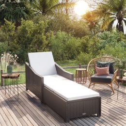 Sonnenliege Gartenliege Liegestuhl - mit Cremeweißer Auflage Poly Rattan Schwarz BV183705 Bonnevie