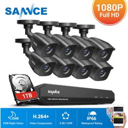 SANNCE Kit Kabelgebundene Überwachungskamera, 8-Kanal-TVI-DVR-Recorder und 8 HD-1080P-Kameras, Nachtsicht für den Außenbereich, 20 m – mit 1-TB-Festplatte