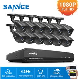 SANNCE 16-Kanal-5-in-1-1080P-DVR-Überwachungskamerasystem mit kabelgebundenen 1080P-CCTV-Überwachungskameras für den Innen- und Außenbereich, CCTV-Kits, 12