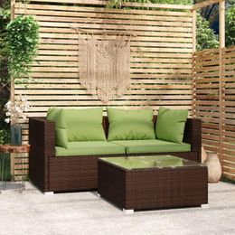 Bonnevie - 3-tlg. Sitzgruppe Gartenmöbel Set - Balkonmöbel Set mit Kissen Braun Poly Rattan BV859319