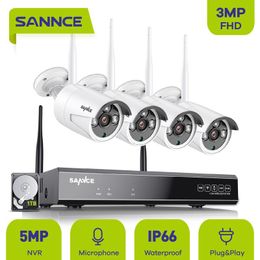 SANNCE 5MP hd Wireless nvr Sicherheitskamerasystem mit 3MP Stream WiFi-Kameras, Fernzugriff und Bewegungsalarmen, integriertem Mikrofon,