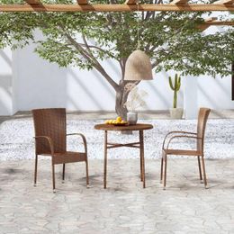 3-tlg. Gartenmöbel Set Sitzgruppe Garten mit Tisch und Stühlen - Poly Rattan Braun BV779101 Bonnevie