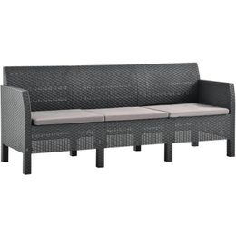 3-Sitzer Gartensofa Gartenmöbel - Gartenbank mit Kissen Anthrazit pp Rattan BV316758 Bonnevie