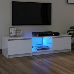 Bonnevie - TV-Lowboard TV-Schrank - Fernsehschrank mit LED-Leuchten Hochglanz-Weiß 140x40x35,5 cm BV975332