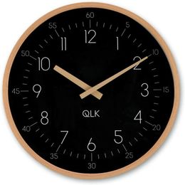 Wanduhr schwarz Slight Moderne Design Uhr mit Holzrahmen und Zeigern, Ø31cm (schwarz) - QLK