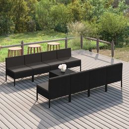 Bonnevie - 9-tlg. Sitzgruppe Gartenmöbel Set - Garten-Lounge-Set mit Auflagen Poly Rattan Schwarz BV289025