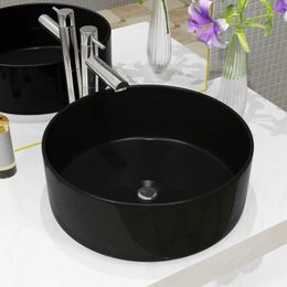 Waschbecken Aufsatzwaschbecken - Waschtisch Keramik Rund Schwarz 40 x 15 cm BV607312 - BonneVie