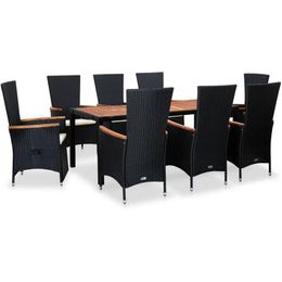 9-tlg. Gartenmöbel Set Sitzgruppe Garten mit Tisch und Stühlen - mit Auflagen Poly Rattan Schwarz BV758410 Bonnevie
