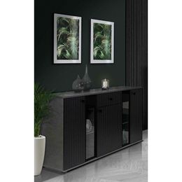 Furnix - Sideboard sarai Schublade 3-türig Anrichte Glastüren140 cm Matera Schwarz