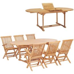 Bonnevie - 7-tlg. Gartenmöbel Set Sitzgruppe Garten mit Tisch und Stühlen - 150-200 x 100 x 75 cm Massivholz Teak BV561260