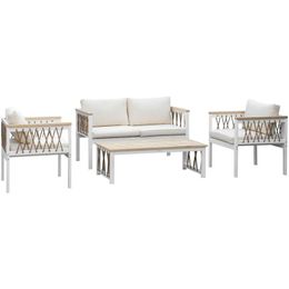 Gartenmöbel-Set für 4 Personen, Gartengarnitur, Sitzgruppe mit Kissen Weiß - Weiß+Natur - Outsunny