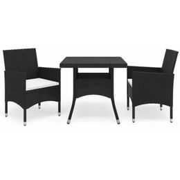3-tlg. Gartenmöbel Set Sitzgruppe Garten mit Tisch und Stühlen - Schwarz Poly Rattan und Glas BV582310 Bonnevie