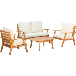 Outsunny - Gartenmöbel-Set für 4 Personen Balkonmöbel-Set mit Sitzkissen, Couchtisch, Kiefernholz, Beige - Teak+Beige