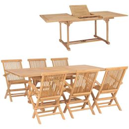 7-tlg. Gartenmöbel Set Sitzgruppe Garten mit Tisch und Stühlen - 150-200 x 100 x 75 cm Massivholz Teak BV260218 Bonnevie