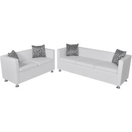 Sofa-Set Kunstleder 3-Sitzer + 2-Sitzer - Couch Wohnzimmersofa Weiß BV548747 Bonnevie Weiß