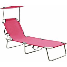 Bonnevie - Klappbare Sonnenliege Gartenliege Liegestuhl - mit Dach Stahl Magento Rosa BV512252